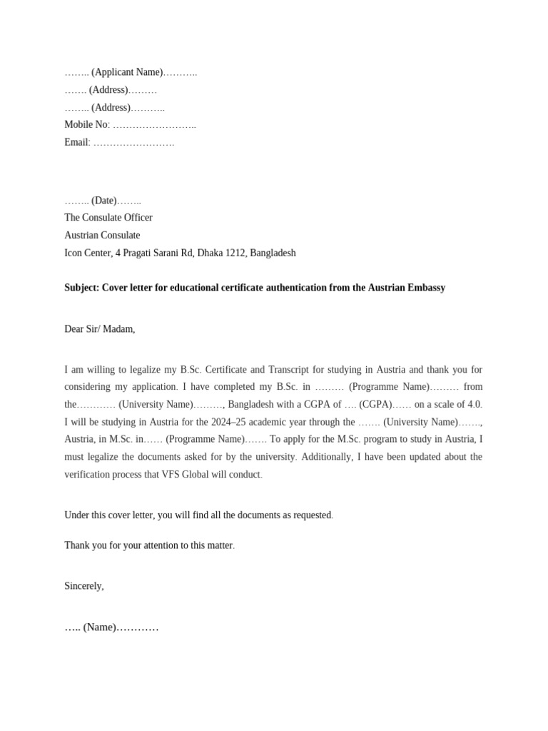 Cover Letter (For Legalization) | PDF