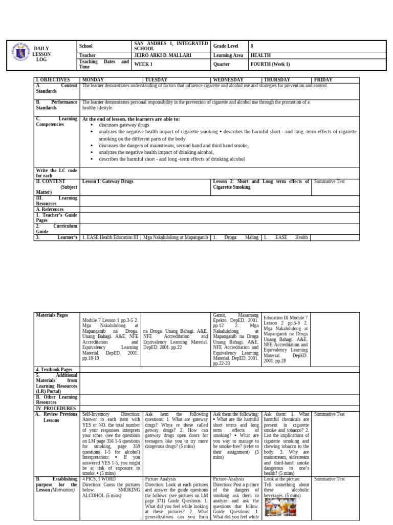 G8 DLL Q. 4 Week 1 Health | PDF