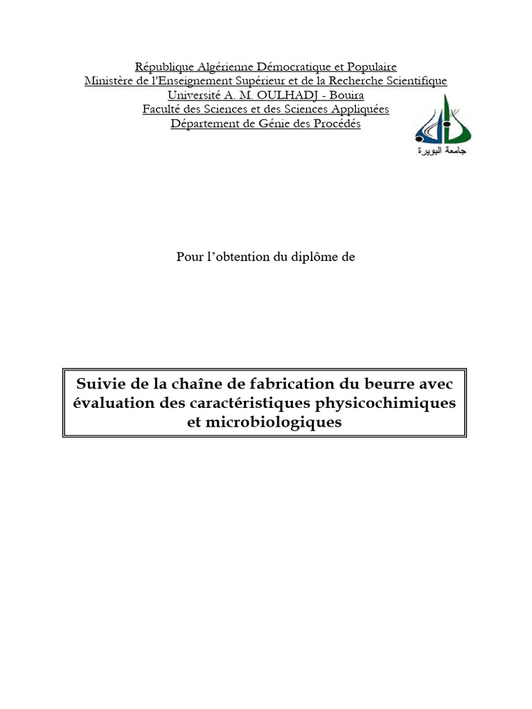 Mémoire Final | PDF | Lait | Beurre