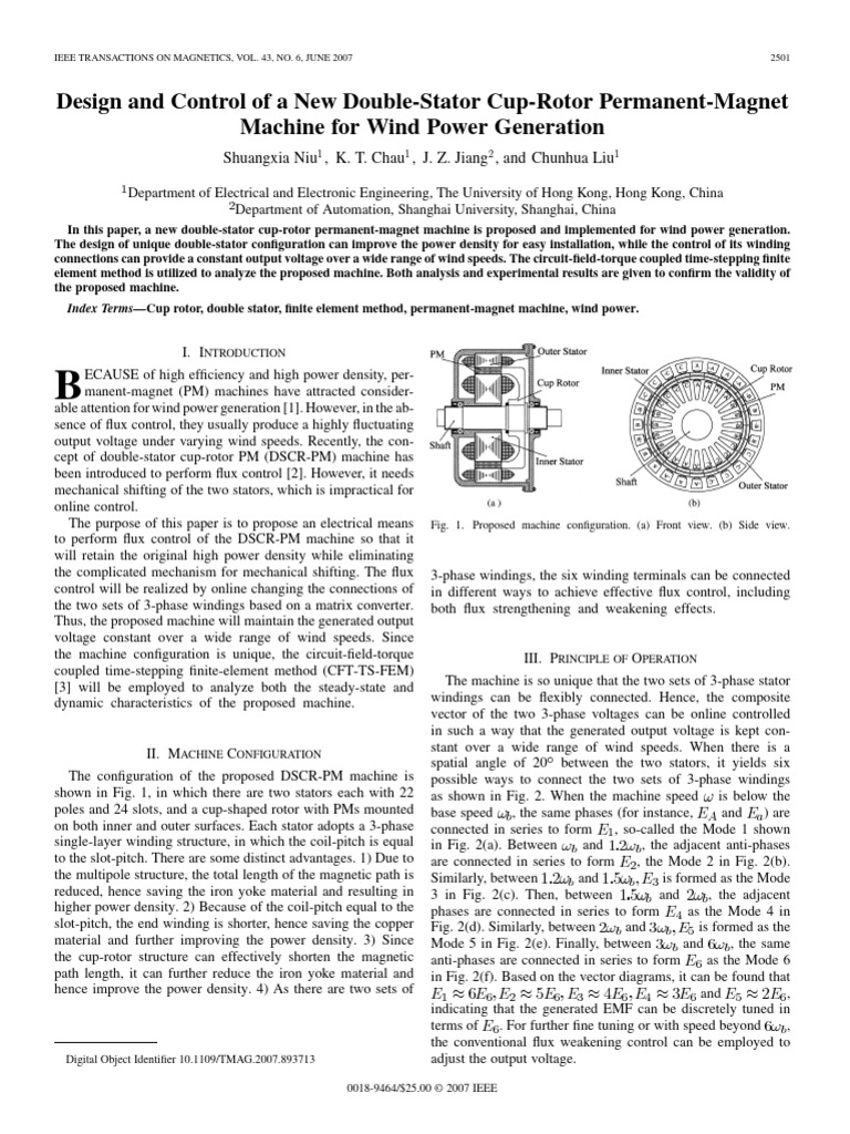 Design and Control of A New Double-Stator Cup-Rotor Permanent-Magnet ...