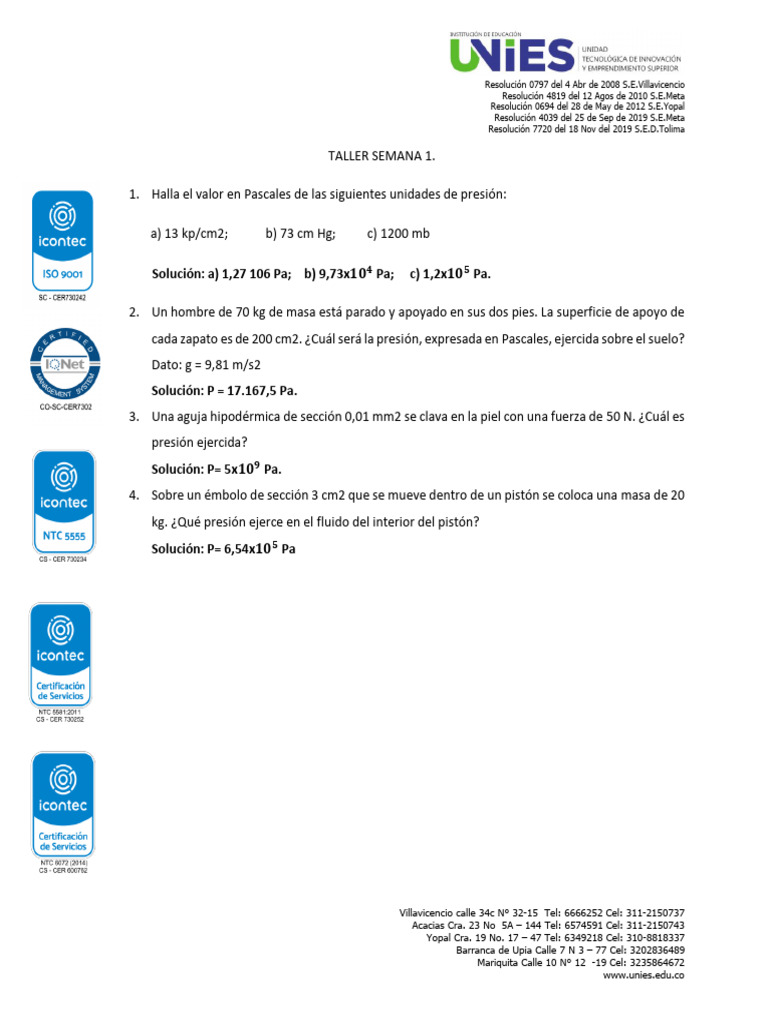 Taller_semana_1 | PDF | Pascal (Unidad) | Unidades de medida