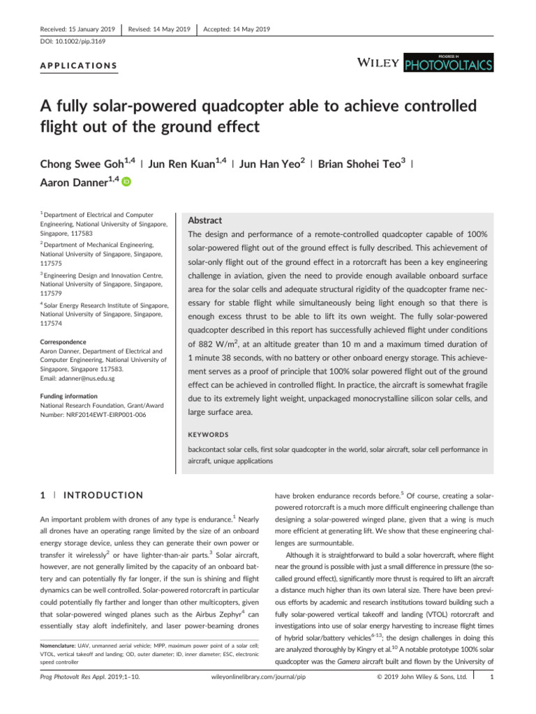A Fully Solar Powered Quadcopter Able To | PDF | Electric Motor ...