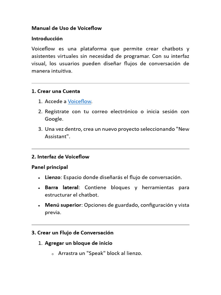 Guía para Crear Chatbots con Voiceflow | PDF