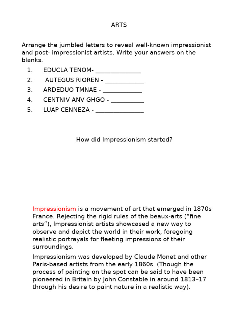 ARTS | PDF | Impressionism | Claude Monet