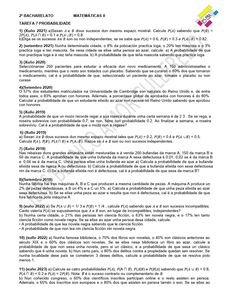 Tarefa 7 PROBABILIDADE | PDF