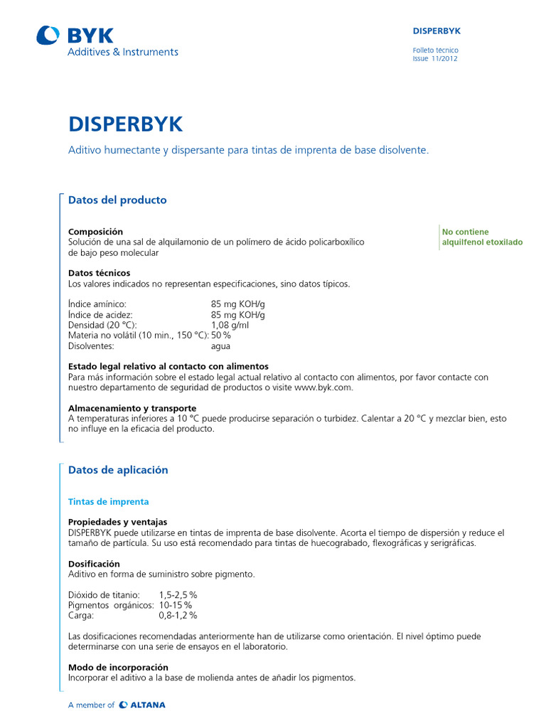 TDS Disperbyk Es | PDF | Solvente | Química