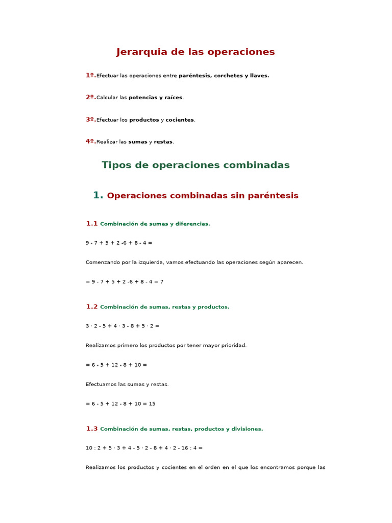 Jerarquía de Operaciones Matemáticas | PDF | Matemáticas | Aritmética