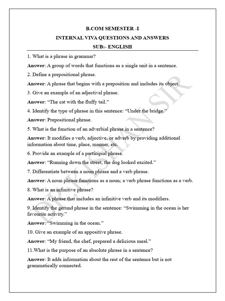 B.com SEM 1 Internal Viva Questions and Answers 2023-24 | PDF | Adverb ...
