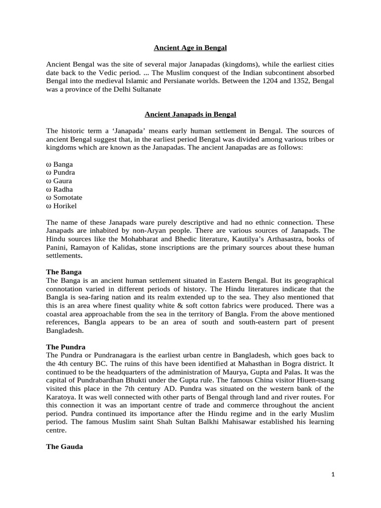 Lec Sheet-1 HUM1101 Ancient Age in Bengal | PDF