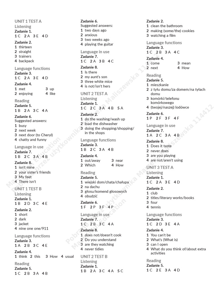 Unit Tests A & B for English Language Skills | PDF