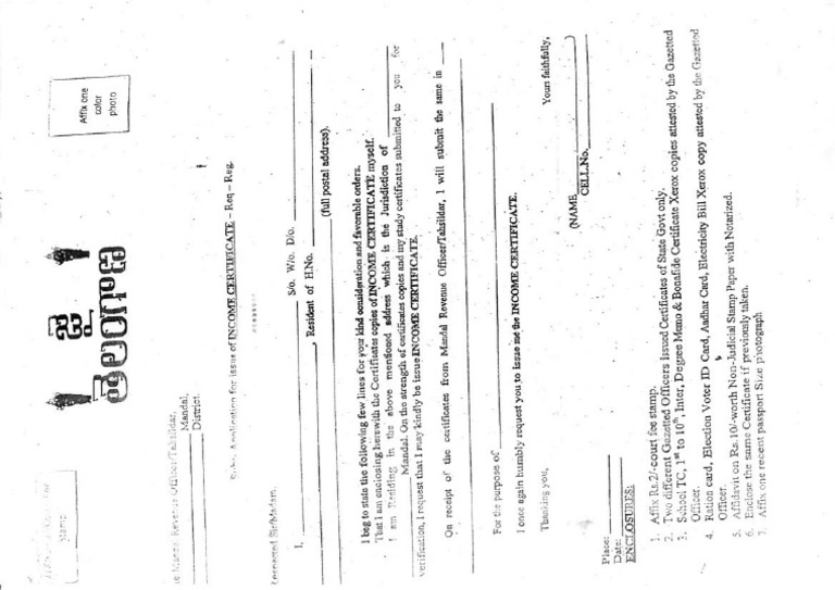 Income Certificate Form | PDF