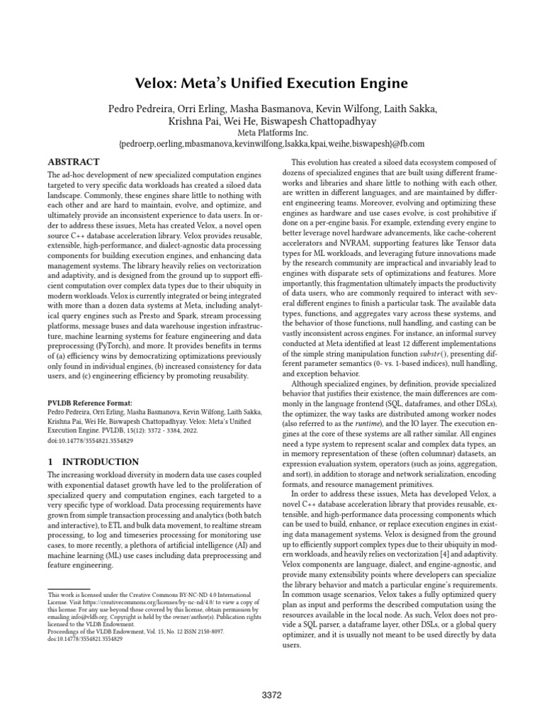 Velox | PDF | Apache Spark | String (Computer Science)