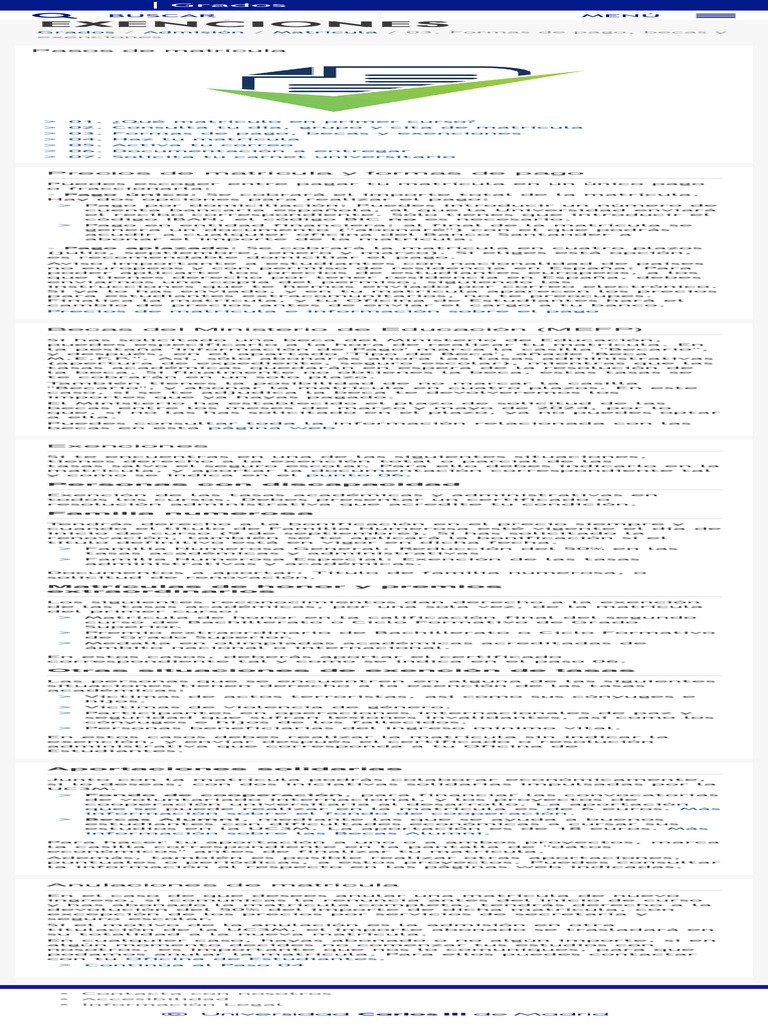 Formas de Pago, Becas y Exenciones UC3M | PDF