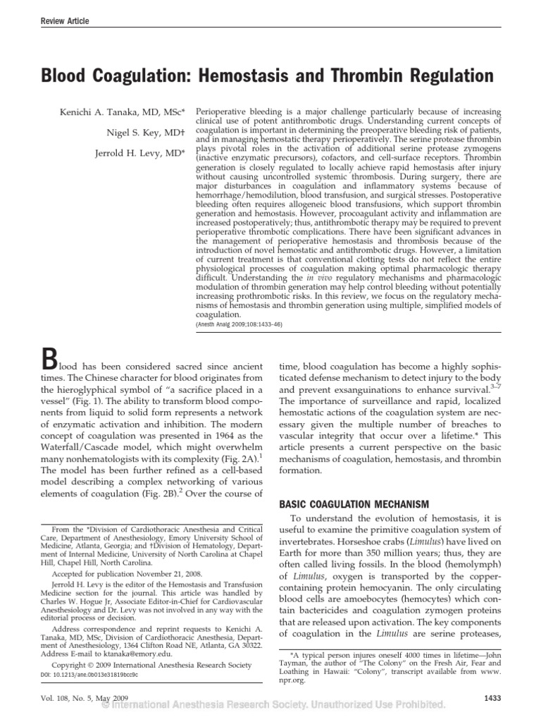Blood Coagulation Hemostasis and Thrombi | PDF | Coagulation | Platelet