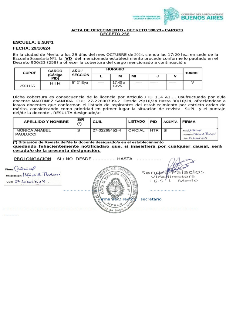 Acta de Ofrecimiento de Cargo HTR | PDF