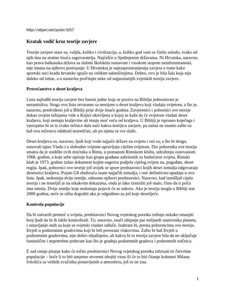 kratak vodic kroz teorije zavere | PDF