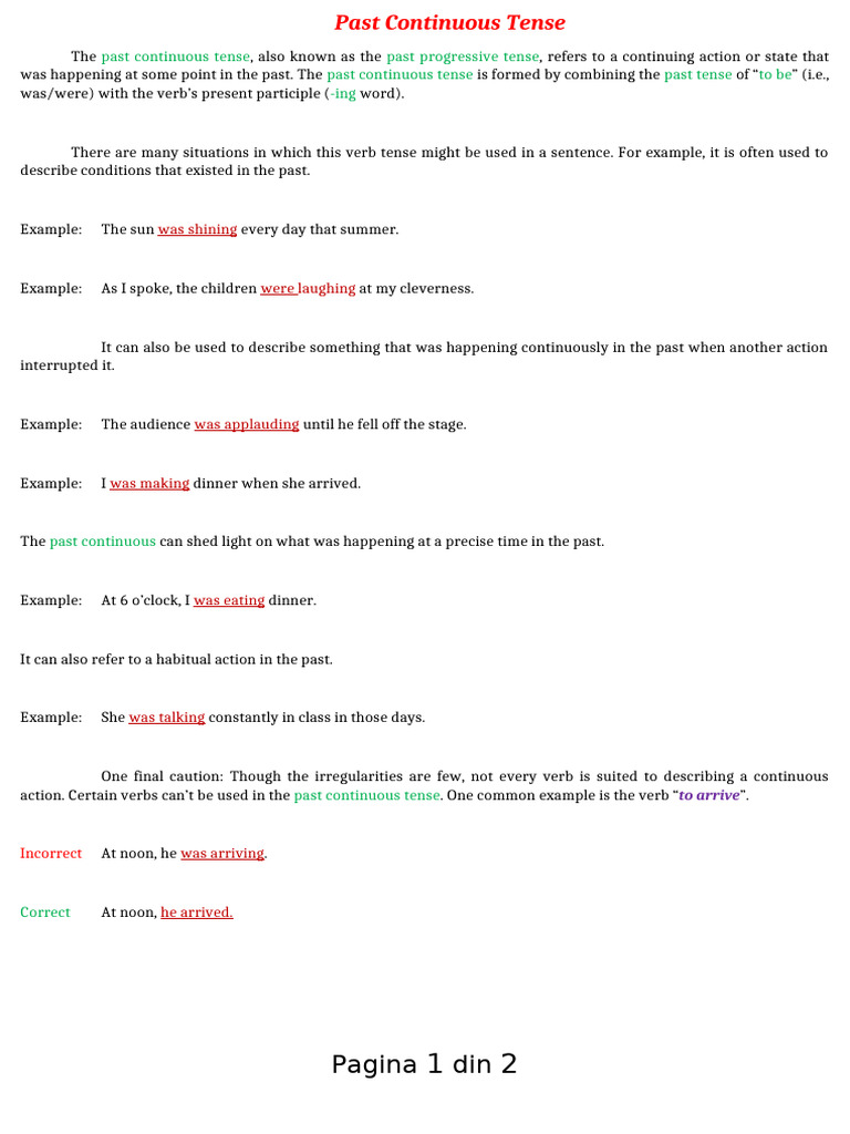 Past Continuous Tense | PDF