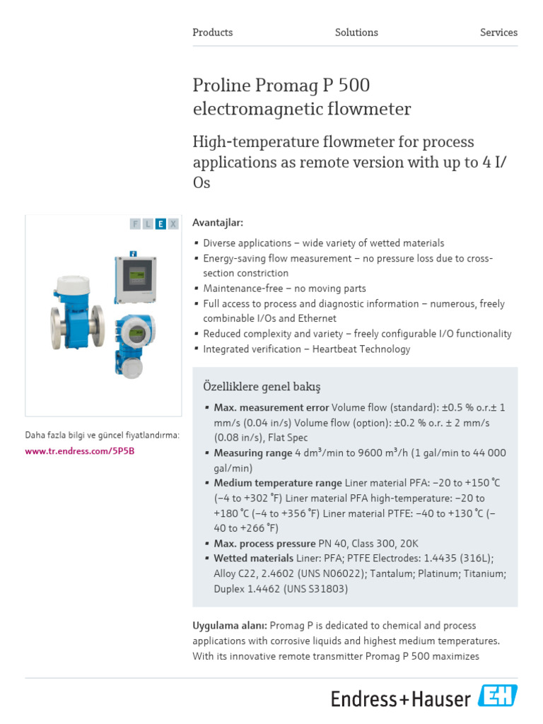 Endress-Hauser Proline Promag P 500 5P5B TR | PDF | Flow Measurement