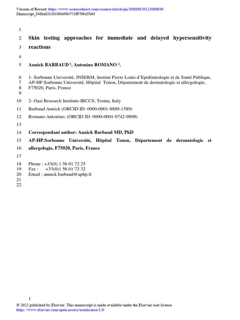 Drug Skin Test | PDF | Allergy | Medical Specialties