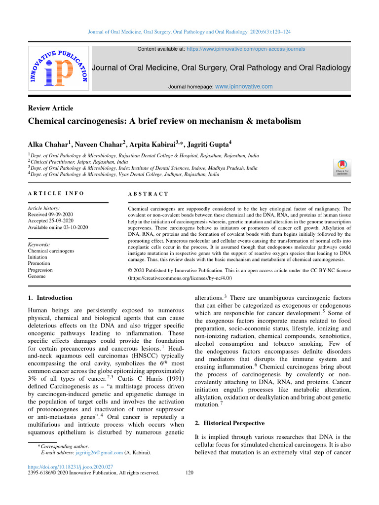 Chemical Carcinogenesis A Brief Review On Mechanis | PDF | Dna Repair | Drug Metabolism
