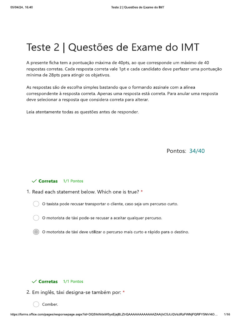 Questões de Exame Do IMT 2 | PDF