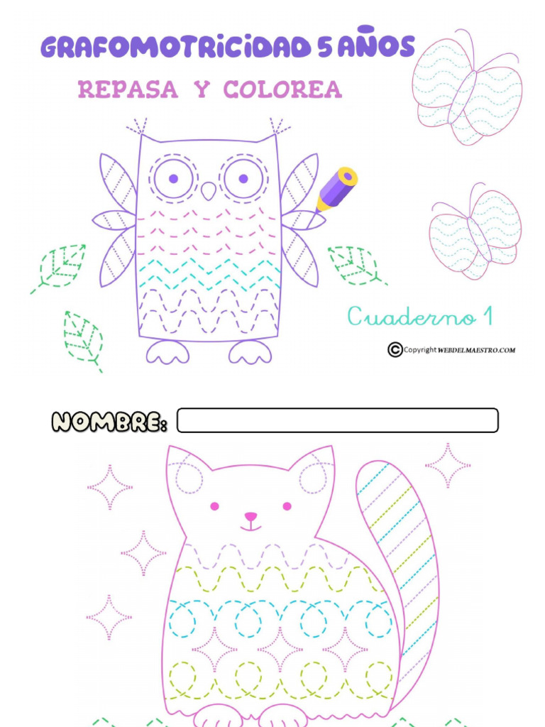 Grafomotricidad-5-años-Repasa-y-colorea_221225_084329 | PDF
