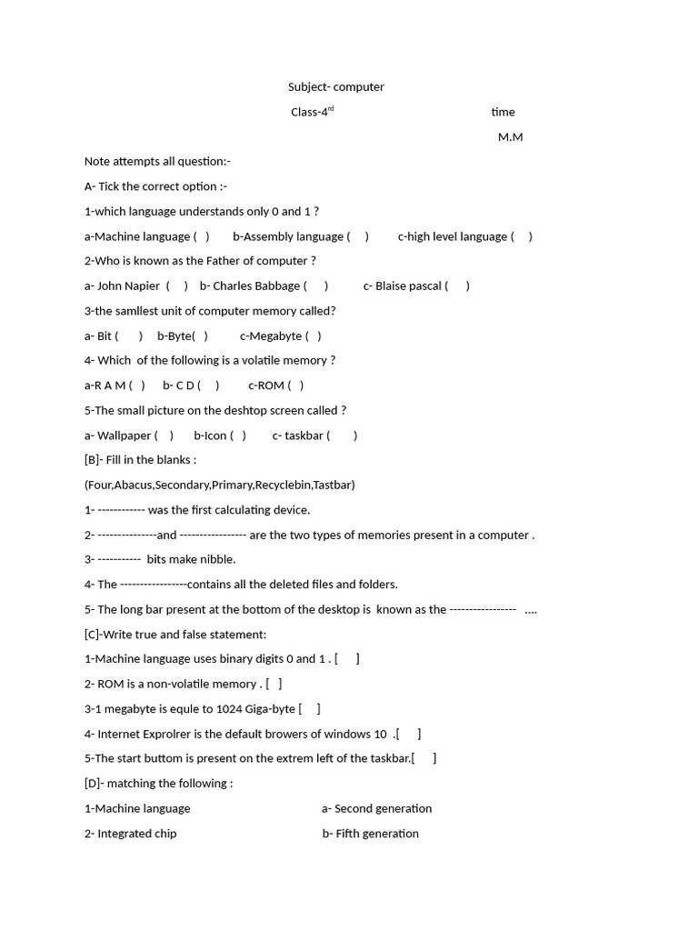 class 4 computer | PDF | Random Access Memory | Computer Data