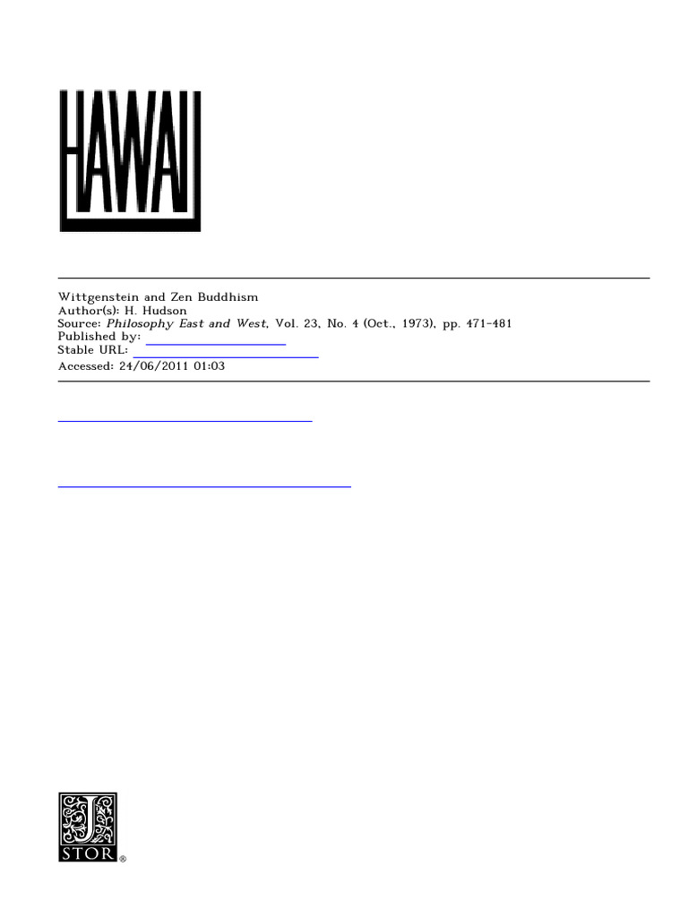 Hudson H 1973 Wittgenstein and Zen Buddhism | PDF | Ludwig Wittgenstein ...