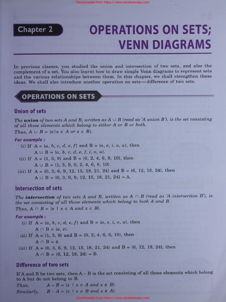 ICSE Class 8 Maths Chapter 02 Operations On Sets Venn Diagrams | PDF