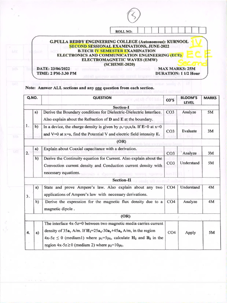 ECE IV Sem-Second Sessional | PDF