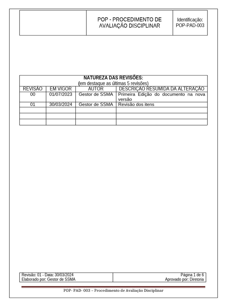 POP 003 Procedimento de Avaliação Disciplinar (PAD) 24'25 | PDF ...