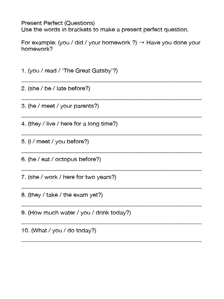 Present Perfect Question Exercises | PDF
