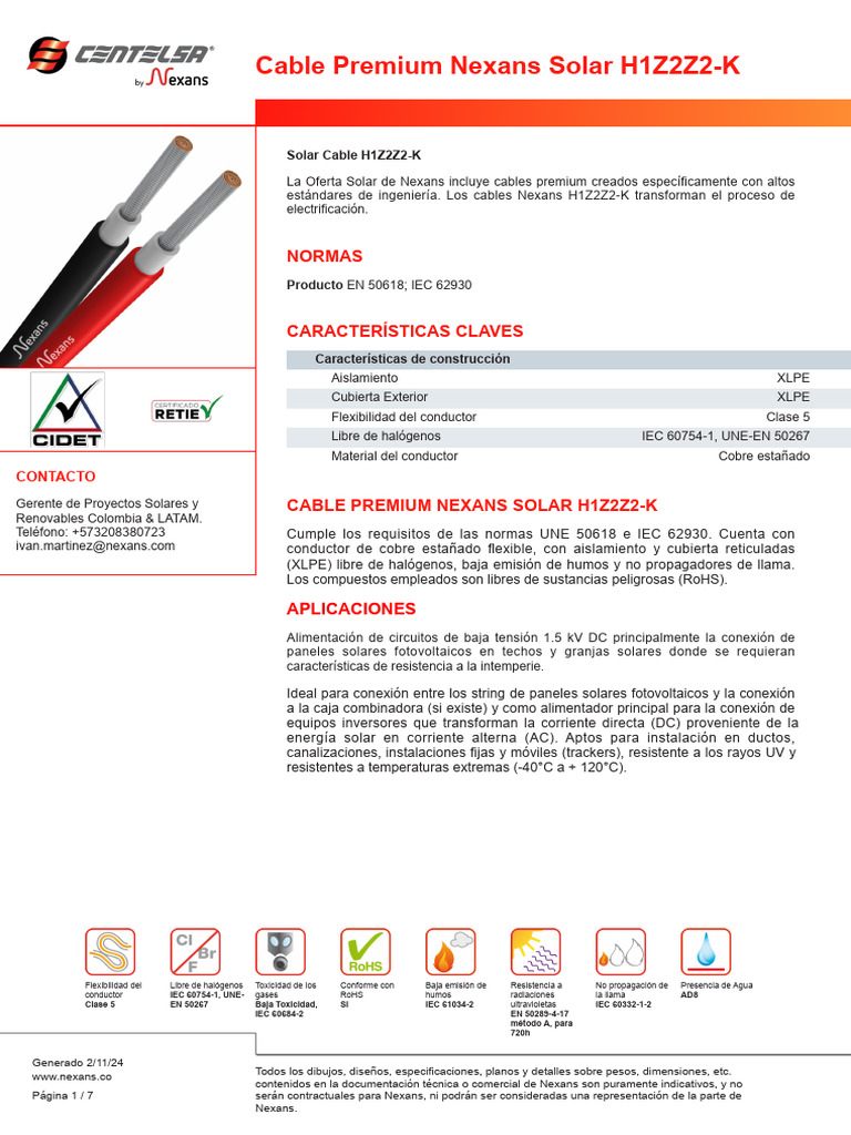 Nexans - Cable Premium Nexans Solar H1... | PDF | Energía solar ...