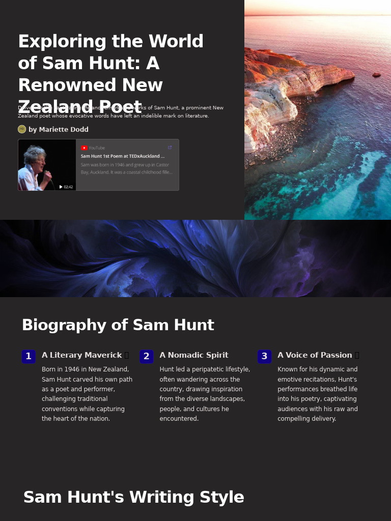 Exploring The World of Sam Hunt A Renowned New Zealand Poet | PDF ...