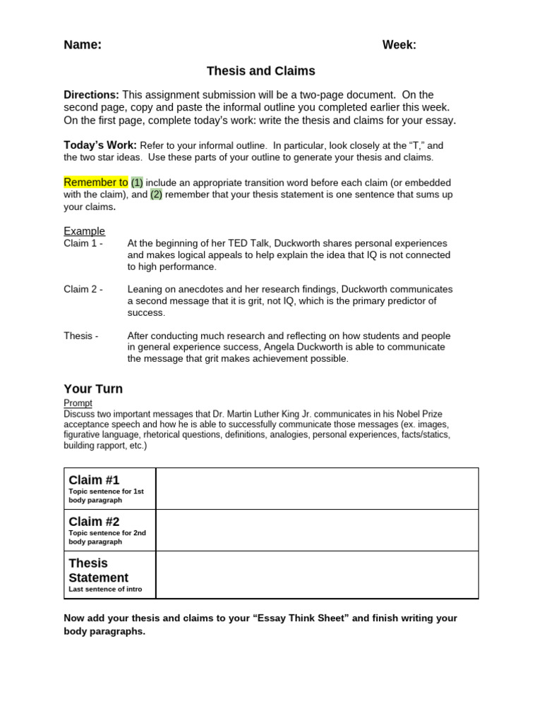 Thesis and Claims for MLK Speech Analysis | PDF | Thesis | Essays
