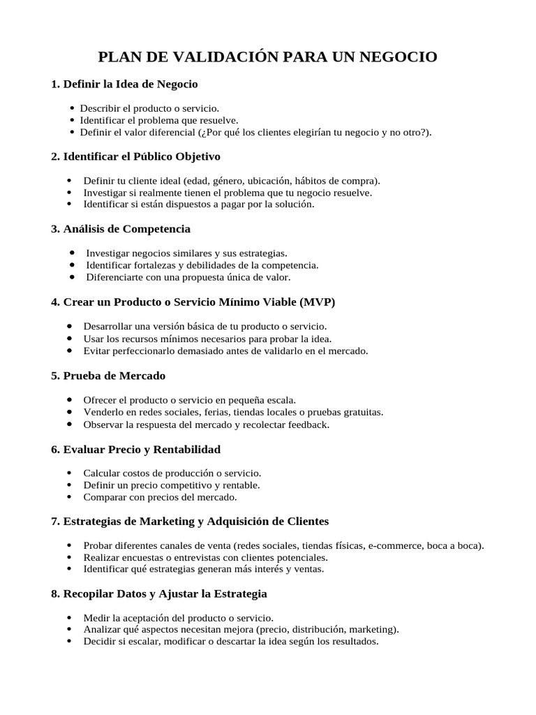 Plan de Validación para Un Negocio | PDF