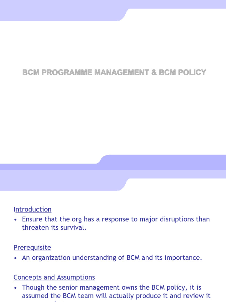 BCM Programme Management Overview | PDF | Policy | Governance