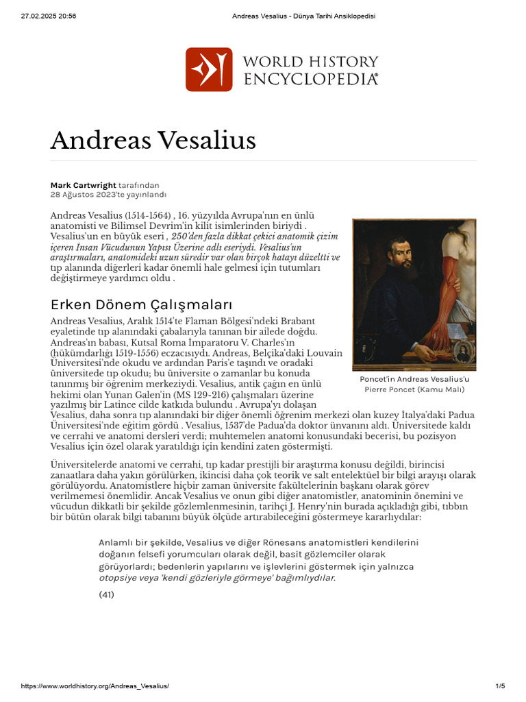 Andreas Vesalius - Dünya Tarihi Ansiklopedisi | PDF | Anatomy