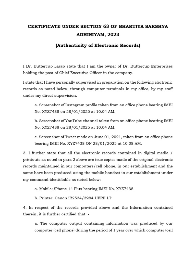 Certificate of Electronic Record Authenticity | PDF | Mobile Phones ...
