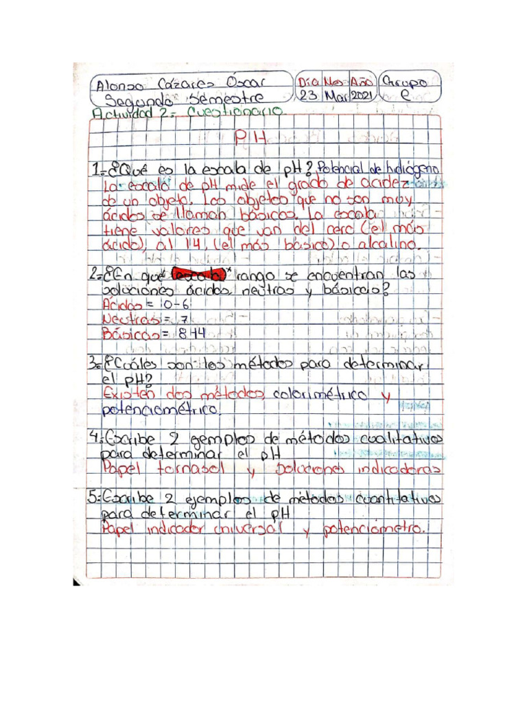 Actividad N°2 Métodos para Determinar El pH-Cuestionario | PDF