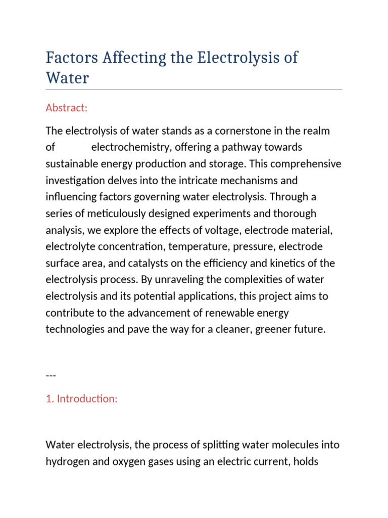 Electrolysis of Water Chemistry Project 1 | PDF | Electrochemistry ...