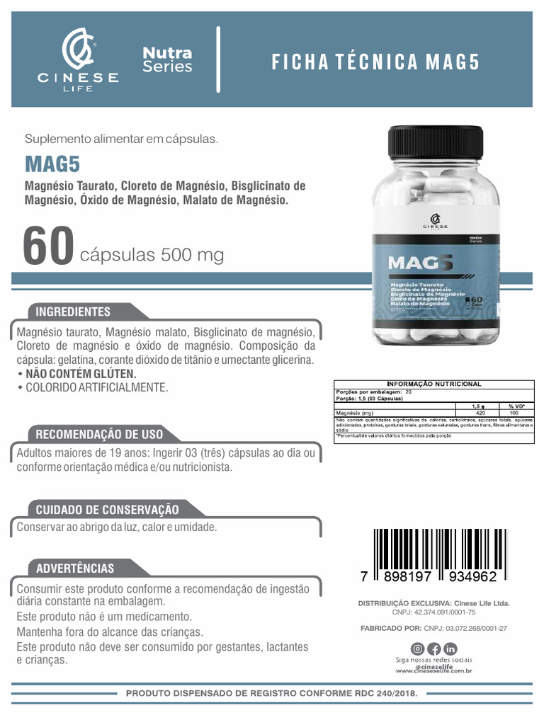 Suplemento MAG5: Magnésio em Cápsulas | PDF