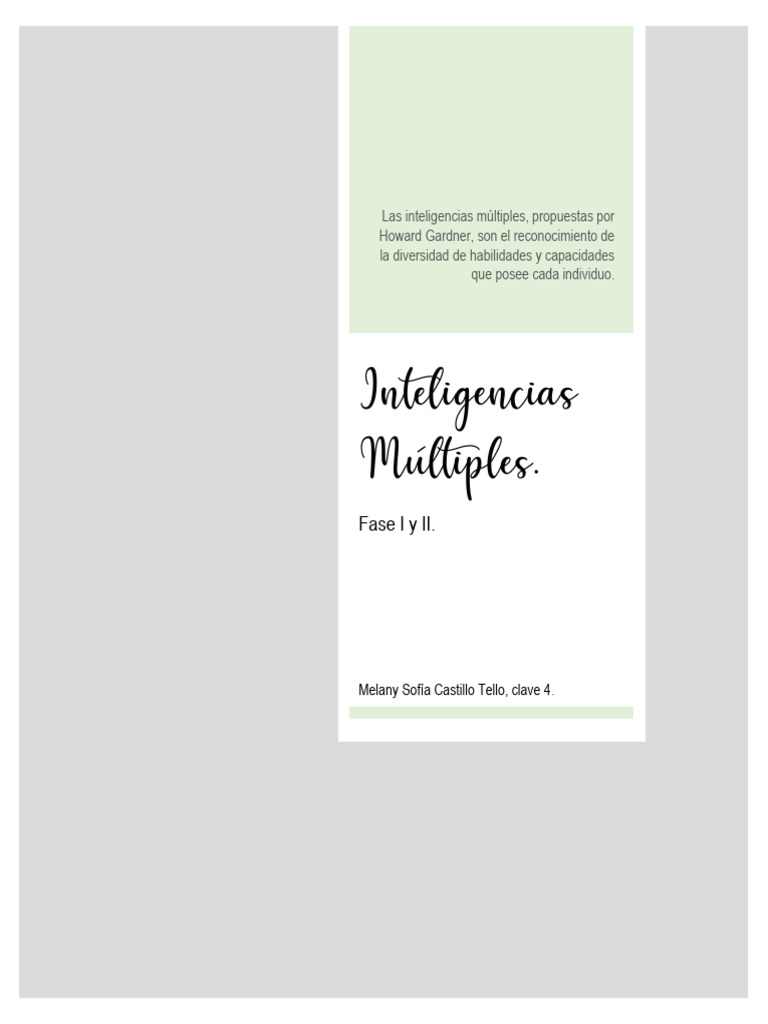Inteligencias Múltiples, Melany Sofía Castillo Tello, 4to Bach A. | PDF | Pensamiento | Sicología