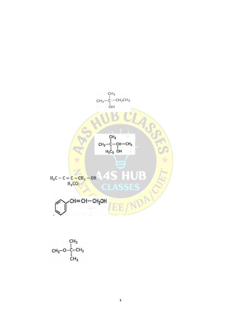 Alcohols, Phenols and Ethers MCQ: (CBSE BOARD 2018) | PDF | Chemical Reactions | Aldehyde
