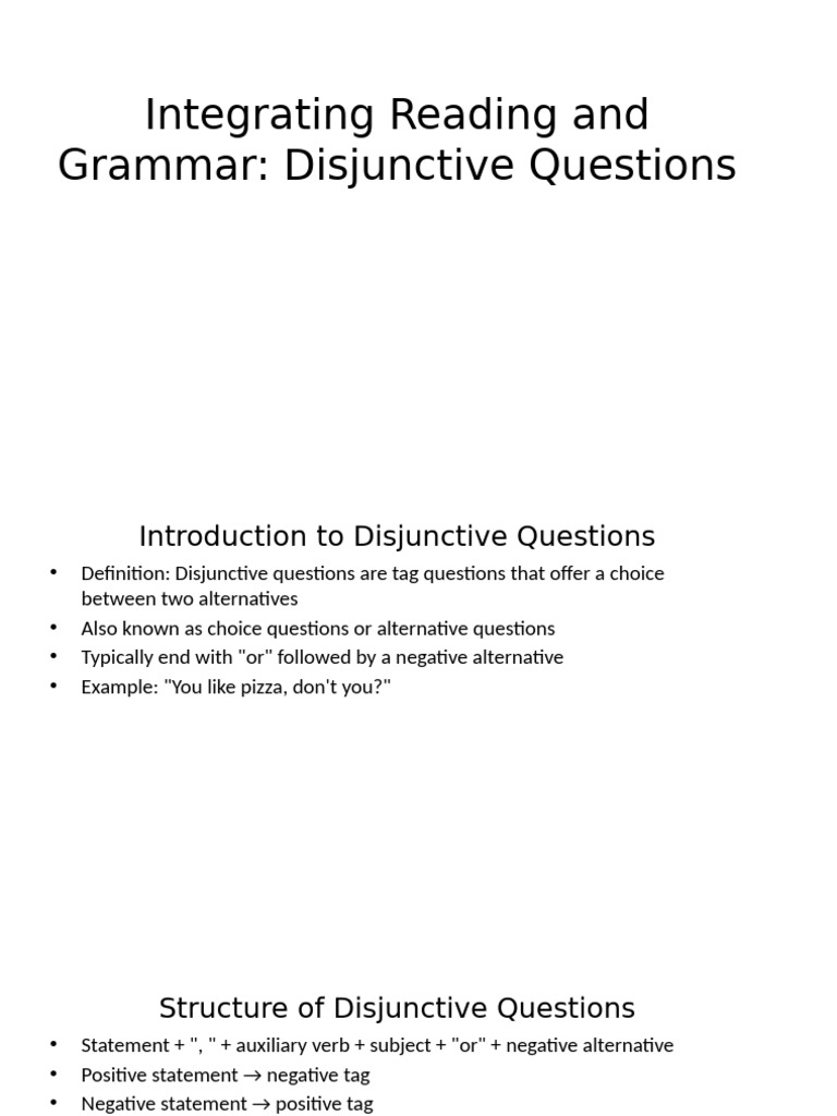Integrating Reading and Grammar Disjunctive Questions | PDF | Grammar ...