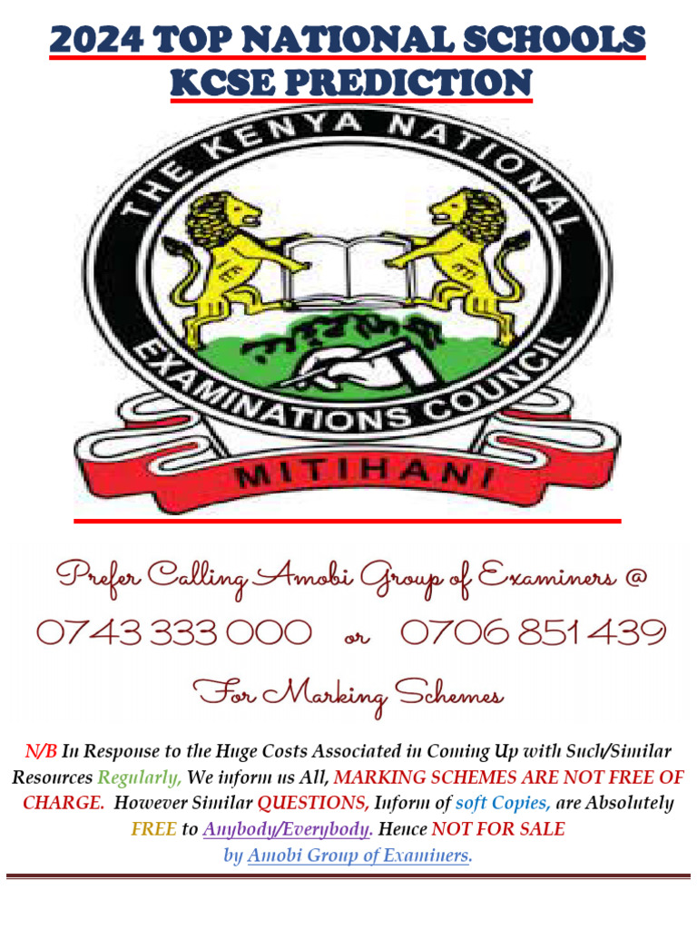 2024 Top National Schools Kcse Prediction Exams | PDF | Cellular ...