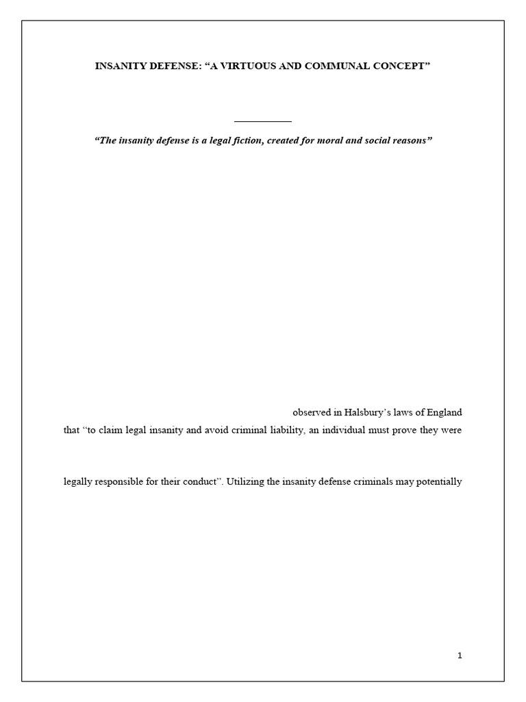 Insanity Defense "A Virtuous and Communal Concept" | PDF | Insanity ...
