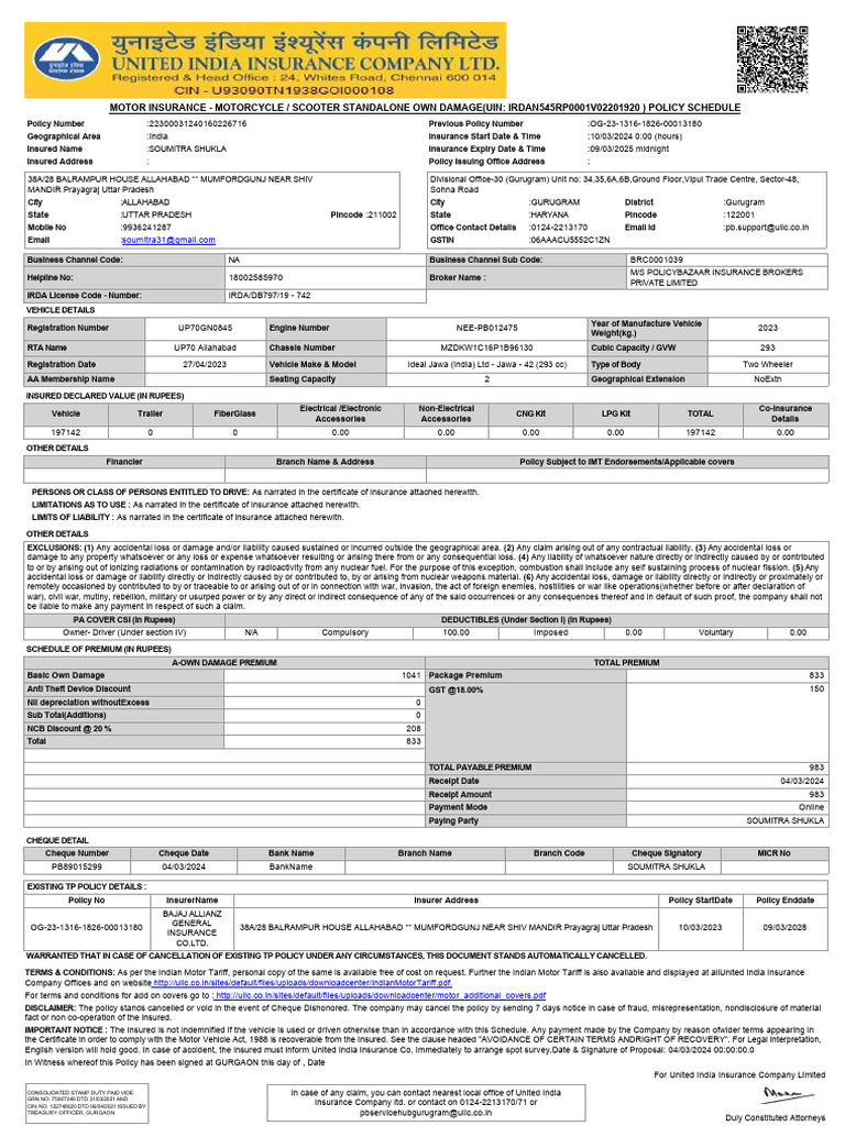 22300031240160226716UP70GN0845.pdf; size=138583 | PDF | Insurance | Cheque