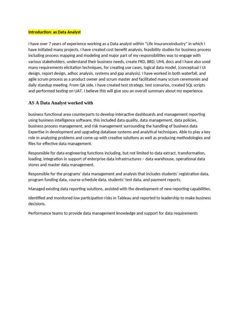 Introduction - Data Analyst - Insurance | PDF