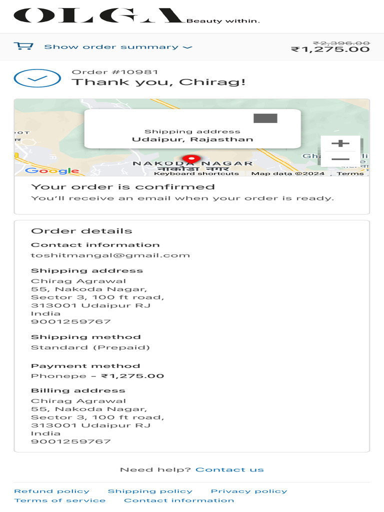 Thank You, Chirag! - Olga Toys and Perfumes - Checkout | PDF
